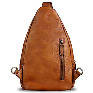 IVTG Genuine Leather Sling Bag Vintage Crossbody Hiking Shoulder Bag Sling Backpack Retro Cowhide Handmade Casual Daypack Motocycle Bag Cycling Daypack (Brown)