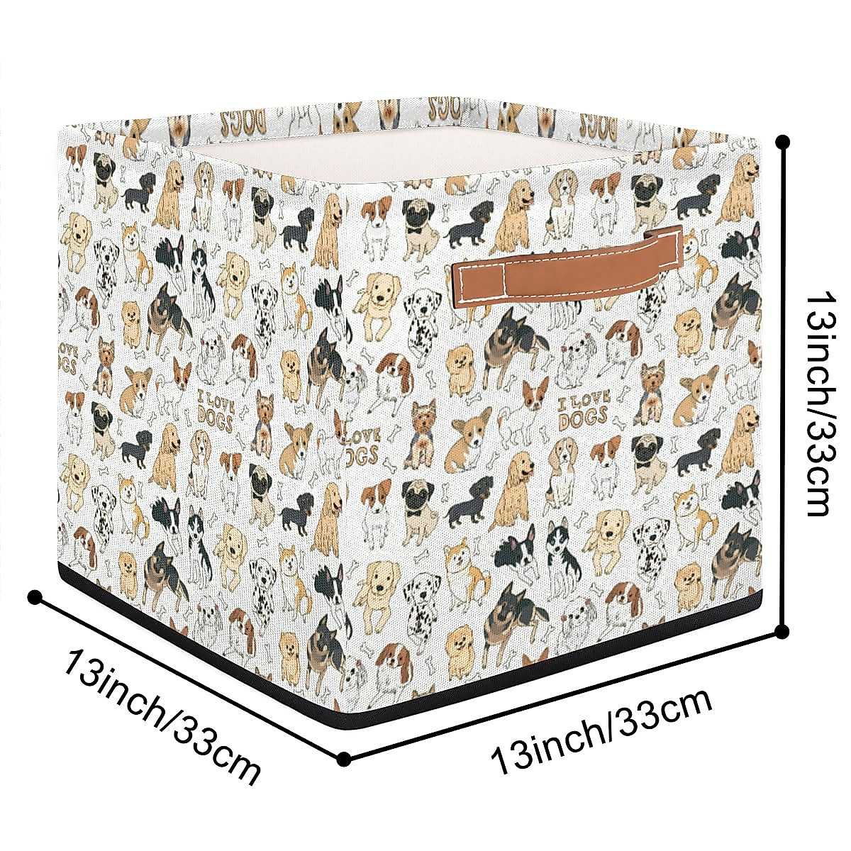 Fzsopd Storage Basket Cute Cartoon Dog Print Canvas Toy Storage Boxes Collapsible Storage Bin Storage Cube Box with Handles for Shelf Closet Bedroom Home Office