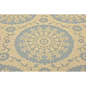 Unique Loom Outdoor Botanical Collection Area Rug - Medallion (5' 3" x 8' Rectangle, Aqua/ Beige)