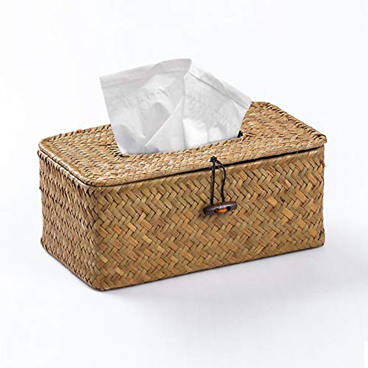 Seagrass Tissue Box Cover Rectangular Woven Napkin Holder Decorative for Bathroom Farmhouse (Natural, 10 x 5.5 x 4.2 Inch)