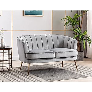 Artechworks Contemporary Velvet Loveseat Chair with Gold-Finished Metal Legs, 2-Seat Sofa for Living Room, Bedroom, Home Office, Grey