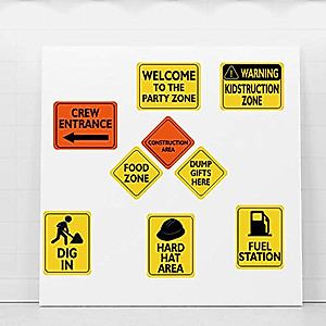 WERNNSAI Construction Zone Party Decorations - 12 PCS Size 8” Traffic Sign Cutouts for Boys Kids Birthday Party Construction Theme Party Supplies
