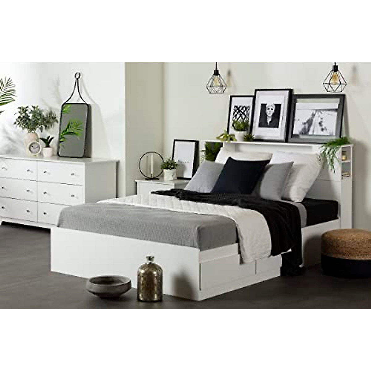 South Shore Vito Bookcase Headboard, Queen, Pure White
