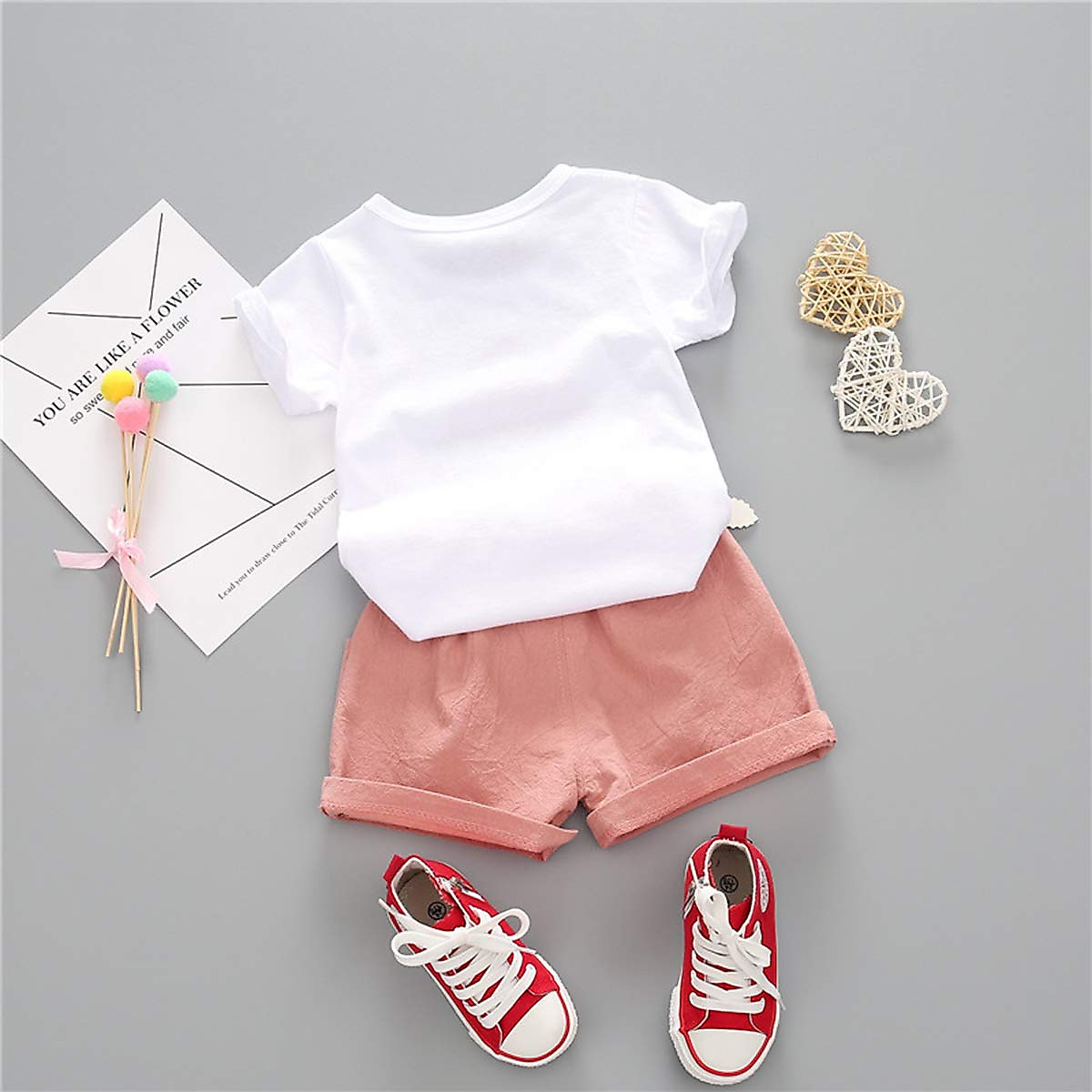 YOUNGER TREE Toddler Baby Girls Clothes Watermelon T-Shirt + Linen Shorts with Belt Cute Summer Short Set (Pink, 3-4 T)