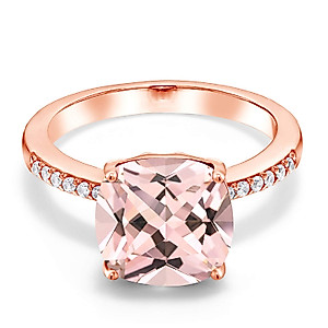 Gem Stone King 18K Rose Gold Plated Silver 10MM Cushion Gemstone Birthstone Engagement Ring | Wedding Anniversary Promise Ring For Women | Available In Size 5, 6, 7, 8, 9