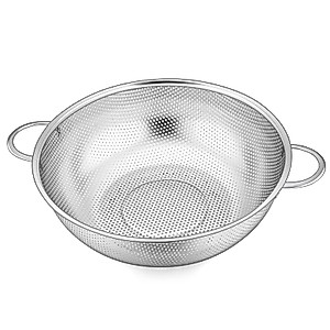 TeamFar Stainless Steel Colander, 5QT Micro-Perforated Metal Colander Food Strainer with Handles, for Draining Washing Rinsing Steaming, Non Toxic & Dishwasher Safe, Solid Construction & 3 Stable Feet