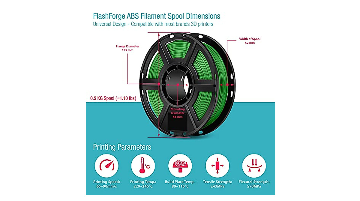 FLASHFORGE D-Series ABS 3D Printer Filament, 1.75mm (Green), 0.5kg ...
