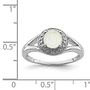 The Black Bow Sterling Silver .01 Ctw (H-I, I2-I3) Diamond & Round Created Opal Ring Size 6
