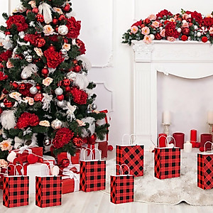 72 Pcs Christmas Gift Bags Red and Black Plaid Paper Bags Christmas Goodie Bags Bulk Birthday Party Favor Treat Gift Bags with Handle for Valentine's Day, Christmas, Wedding Gift
