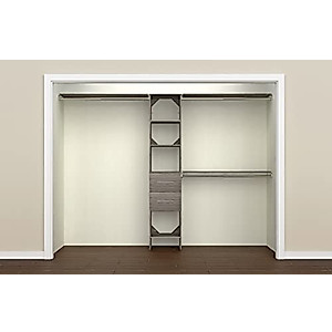 ClosetMaid SuiteSymphony Wood Closet Organizer Kit with Tower 3 Hang Rods, Top Shelves, 2 Drawers, Modern, Fits Spaces 5-9 ft. Wide, Graphite Grey