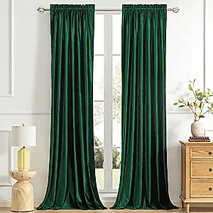 PRIMROSE Emerald Green Curtains 84 inch for Living Room Velvet Blackout Rod Pocket Window Drapes Treatment Room Darkening Decor Curtains for Bedroom Set of 2 Panels
