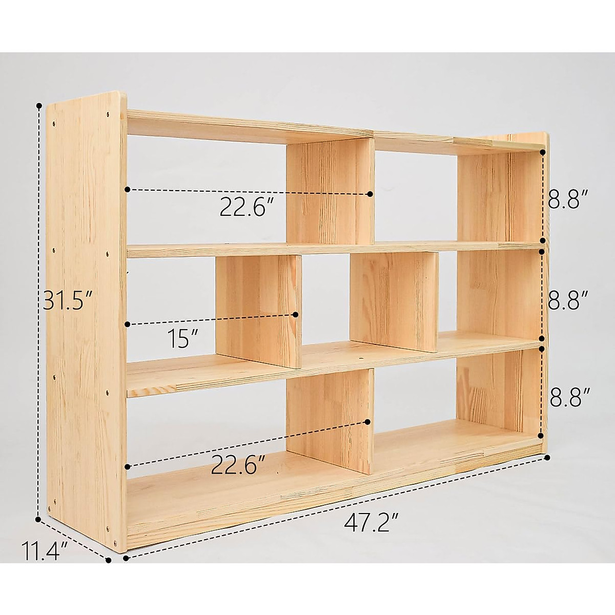 Morimoe 5/7-Compartment Book Shelf for Organizing Books Toys, Solid Wood, Perfect for Playroom, Kids Room, Nursery, Kindergarten (7-Compartment)