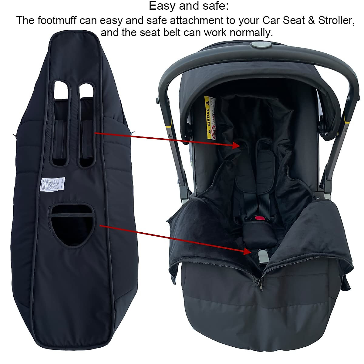 AICTIMO Universal Stroller Accessories Footmuff Compatible with Doona Car Seat & Strollers, Waterproof Warm Bunting Bag Suitable for 95% and Strollers Black
