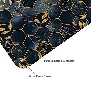 Colorful Star Geometric Marble Kitchen Mats Cushioned Anti Fatigue 2 Pieces Set Kitchen Floor Rugs Non-Slip Leather Standing Mat Comfort Runner Rug 17" Wx29 L+17" Wx47 L Hexagon Marble & Gold Leaves