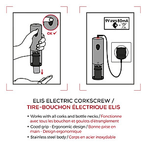 Peugeot - Elis Electric Corkscrew - Rechargeable Bottle Opener with Battery, Stainless Steel, 8 inches