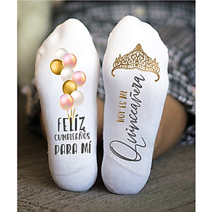 Funky Fun Socks With Sayings: Birthday Novelty Gifts, Handcrafted Unique Birthday Present, Stylish, Comfortable & Durable, Custom Designs Available, Quinceañera Collection, Happy Birthday Socks