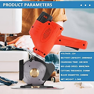 Electric Rotary Cutter Cordless Electric Scissors for Cutting Fabric Rechargeable Shears 100mm Cloth Cutter Cutting Thickness 35mm (2 Batteries)