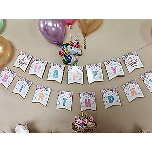 Guolz Unicorn Happy Birthday Bunting Banner Unicorn Themed Party Supplies Decorations for Girls Party Favors