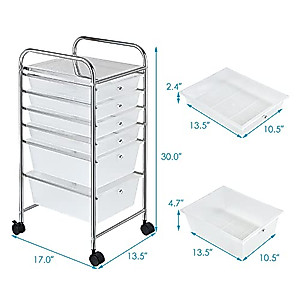 GOFLAME 6-Drawer Rolling Storage Cart, Multipurpose Movable Organizer Cart, Utility Cart for Home, Office, School (Clear)