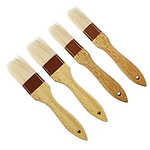 4 Pieces Pastry Brushes, Kitchen Basting Oil Brush with Natural Boar Bristle and Beech Wooden Handles Barbecue Oil Brush for Grill BBQ Sauce Baster Baking Cooking Marinade Brushes(1Inch & 1.5Inch)