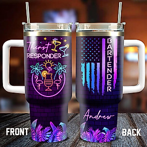 WAZONE Personalized Bartender Insulated Coffee Tumbler with Handle 40oz Gifts Birthday For Bartenders Her Women Barman Stainless Steel Tropical Amerian Flag Mixologist Travel Mug