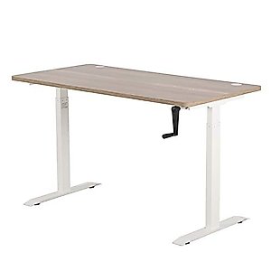 UNICOO – Primum Quality 55.12 x 27.6 Inch Crank Height Adjustable Standing Desk, Sit to Stand up Desk, Home Office Computer Table (White Frame/Ancient Oak Top-55IN-Crank)