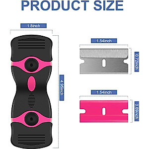 DEKEones Razor Blade Scraper, 2 Pack Double Edged Razor blade Scraper Tool with 30 Pcs Razor Blades, Glass Scraper for Windows, Decals, Tint, Stickers, Labels, Caulk, Adhesive（Pink）