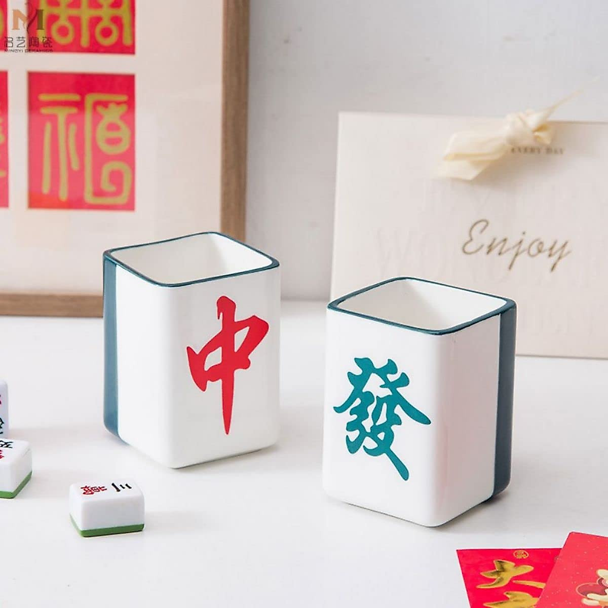 LmlJoo Mahjong coffee cup（400ml） Mahjong Gifts for Women and Men, Funny Gifts for Mahjong Lovers (Red)