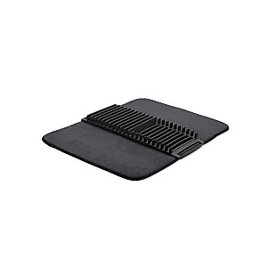 Umbra UDRY, 24 x 18 inches Rack and Microfiber Dish Drying Mat-Space-Saving Lightweight Design Folds Up for Easy Storage, Black
