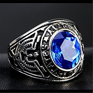 HIJONES Men's Stainless Steel United States Army Ring with Red Stone, Blue Size 10