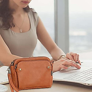 Crossbody Leather Shoulder Bags and Clutches, 2023 New Three-Layer Leather Adjustable Strap Clutch Bags for Women (Red)