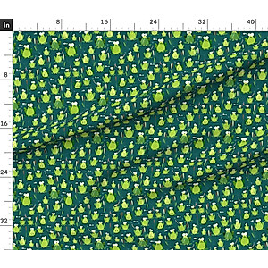 Spoonflower Fabric - Frog Toad Croak Teal Green Nature Amphibian Boys Kids Printed on Petal Signature Cotton Fabric Fat Quarter - Sewing Quilting Apparel Crafts Decor
