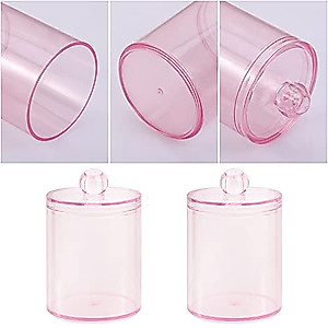 Tbestmax 2 Pack Qtip Holder Bathroom Jars Canisters for Cotton Ball Swab Pad Storage Dispenzer, Pink 10-Ounce