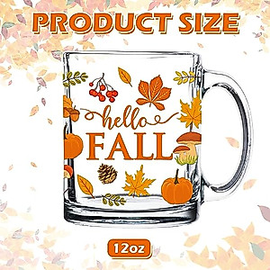 Whaline Fall Glass Coffee Mugs with Handle Pumpkin Maple Leaf Coffee Cups Autumn Harvest Drinking Glasses Beverage Mugs for Fall Thanksgiving Iced Coffee Soda Cocktail Whiskey Tea Water Wine, 12oz