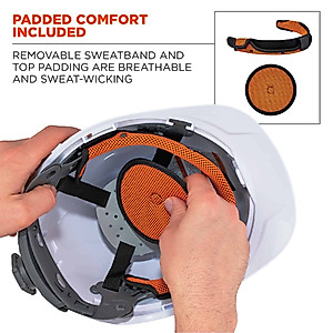 Ergodyne - 60156 Vented Hard Hat with Light, Full Brim Style, Ratchet Suspension, Class C, Skullerz 8973LED, White