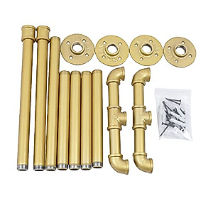 Bathrena Wall Mounted Clothes Rack Industrial Pipe Wall Mounted Garment Rack Clothes Storage Hanging Rack Heavy Duty Detachable Multi-Purpose Hanging Rod for Closet Storage (Gold-14.56*5.51in)