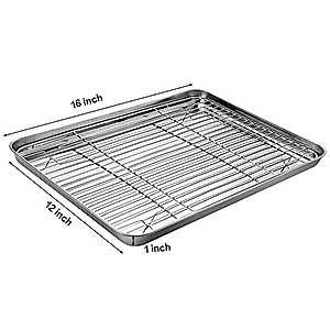 Stainless Steel Baking Sheet Tray Cooling Rack with Silicone Baking Mat Set, Cookie Pan , Set of 6 (2 Sheets + 2 Racks + 2 Mats), Non Toxic, Heavy Duty & Easy Clean