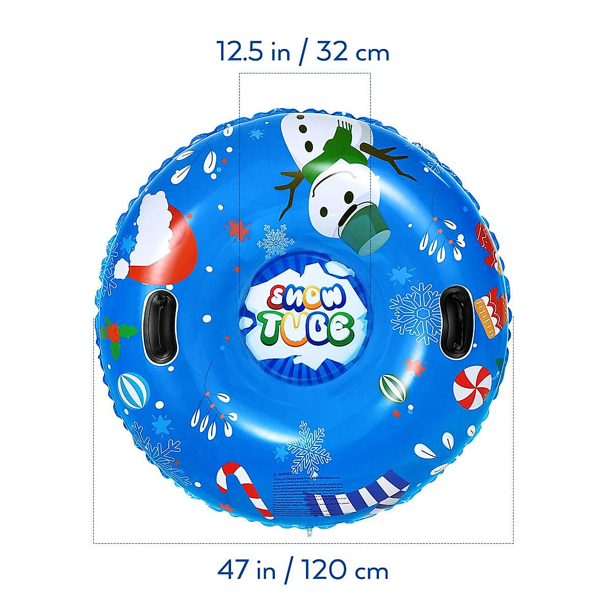 BESPORTBLE 120cm Snow Sleds PVC Inflatable Snow Tube Snow Sled Winter Snow Ring with Handles for Sledding Skiing Winter Outdoor Fun Snow Games(Blue Snowman Pattern)