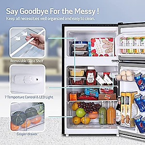 Frestec Mini Fridge with Freezer, 3.0 Cu.Ft 2 Door Compact Small Refrigerator Apartment Size Refrigerator, Energy Star, 7 Adjustable Thermostat Control for Dorm,RV,Office,Bedroom,Kitchen (Black)