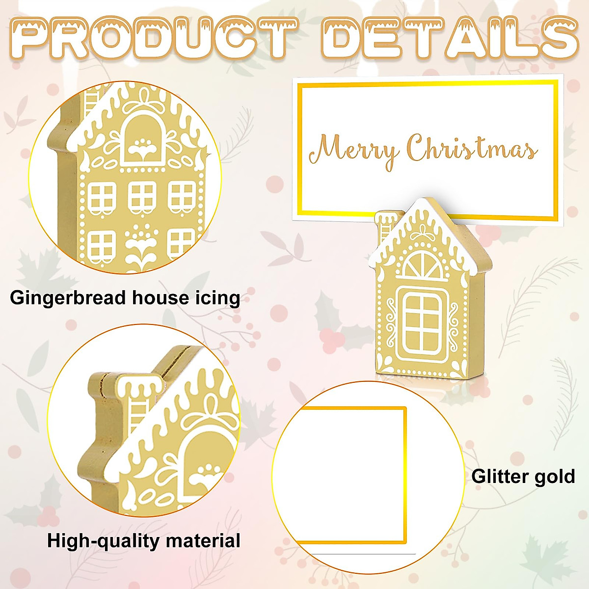 Fullhawl 24 Pcs Christmas Gingerbread House Place Card Holders with 35 Pcs Name Cards Ginger Yellow Wooden Rustic Christmas Wooden Christmas Decoration for Christmas Dinner Table Xmas Party Favors