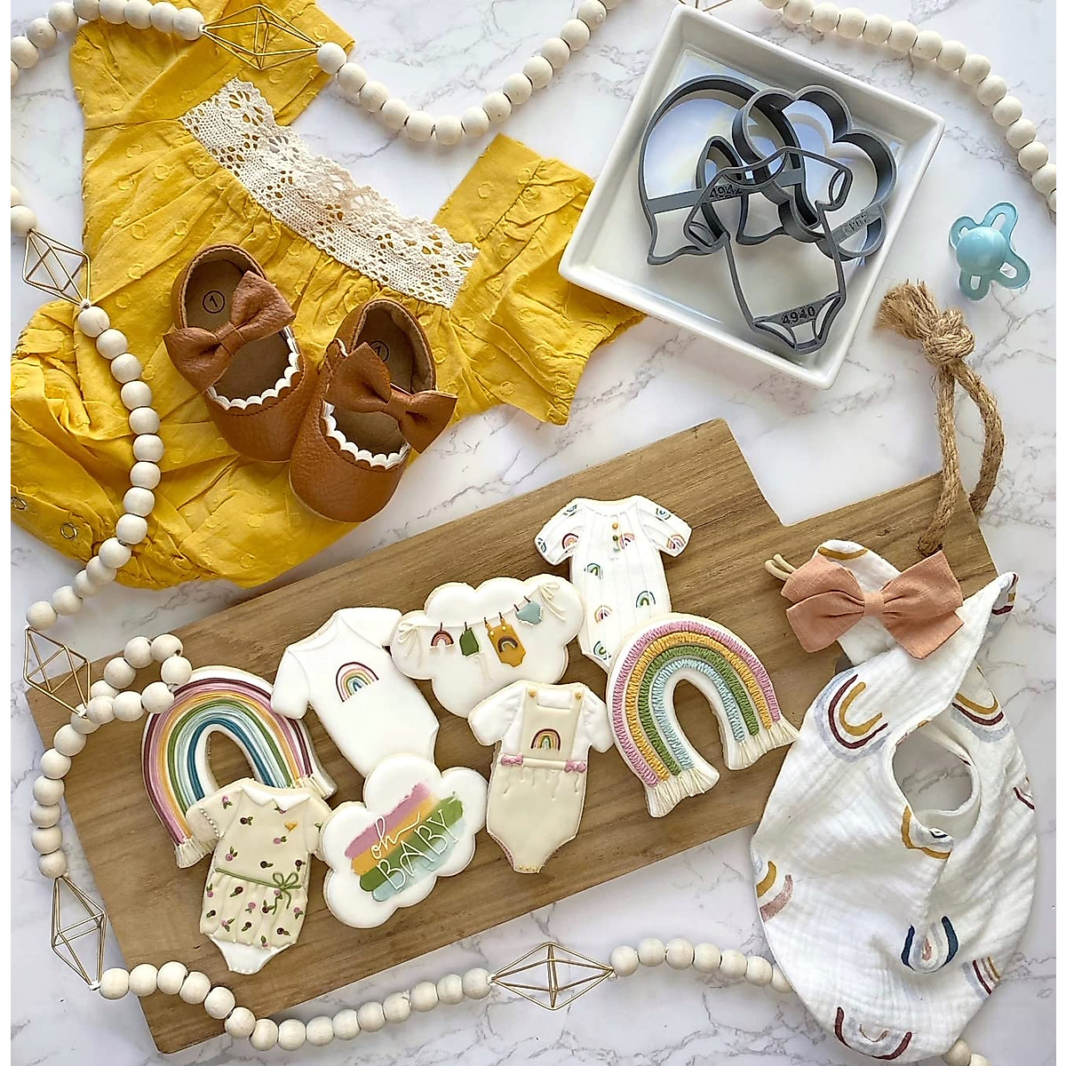 BABY SHOWER COOKIE CUTTERS Sprinkle Welcome Home One Year Old Birthday Party Celebration Infant Toddler Onesie T-Shirt Newborn Boho Rainbow And Cloud Cookie Cutters (3 pack)