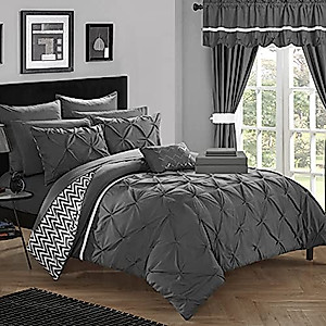 Chic Home CS0576-AN 20 Piece Jacksonville Reversible Chevron Pattern Comforter Set, King, Grey