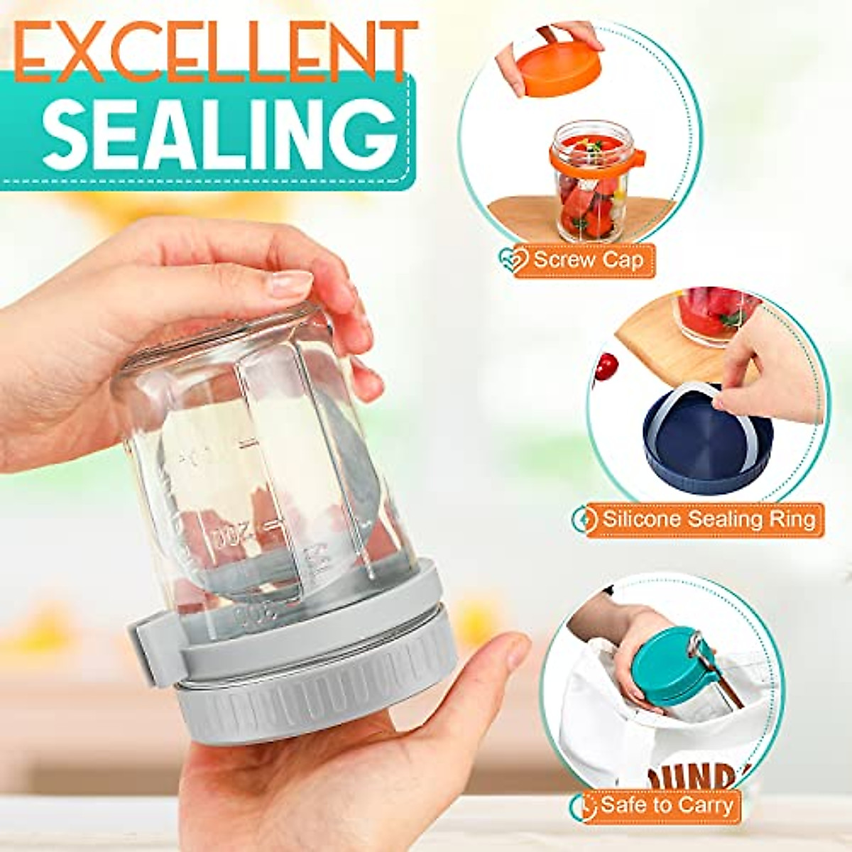 Inbagi 6 Sets Overnight Oats Jars with Lids and Spoons 12 oz Airtight Overnight Storage Containers with Measurement Marks Salad Jars for Cereal Milk Yogurt Vegetable Fruit, 6 Colors