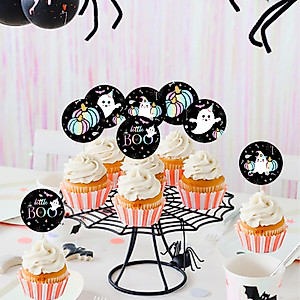 Halloween Little Boo Ghost Cupcake Toppers Baby Shower Decorations for Girl, 36Pcs Pastel Macaroon Dessert Table Cupcake Toppers Decors Gender Reveal Birthday Party Favor Supplies