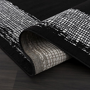 CAMILSON Modern Area Rug 5x7 Black Rugs Solid Color Bordered Design for Living Room Bedroom Easy-Cleaning Non-Shedding Indoor Carpet Alfombras para Salas Modernas (5 x 7 Black and Cream)