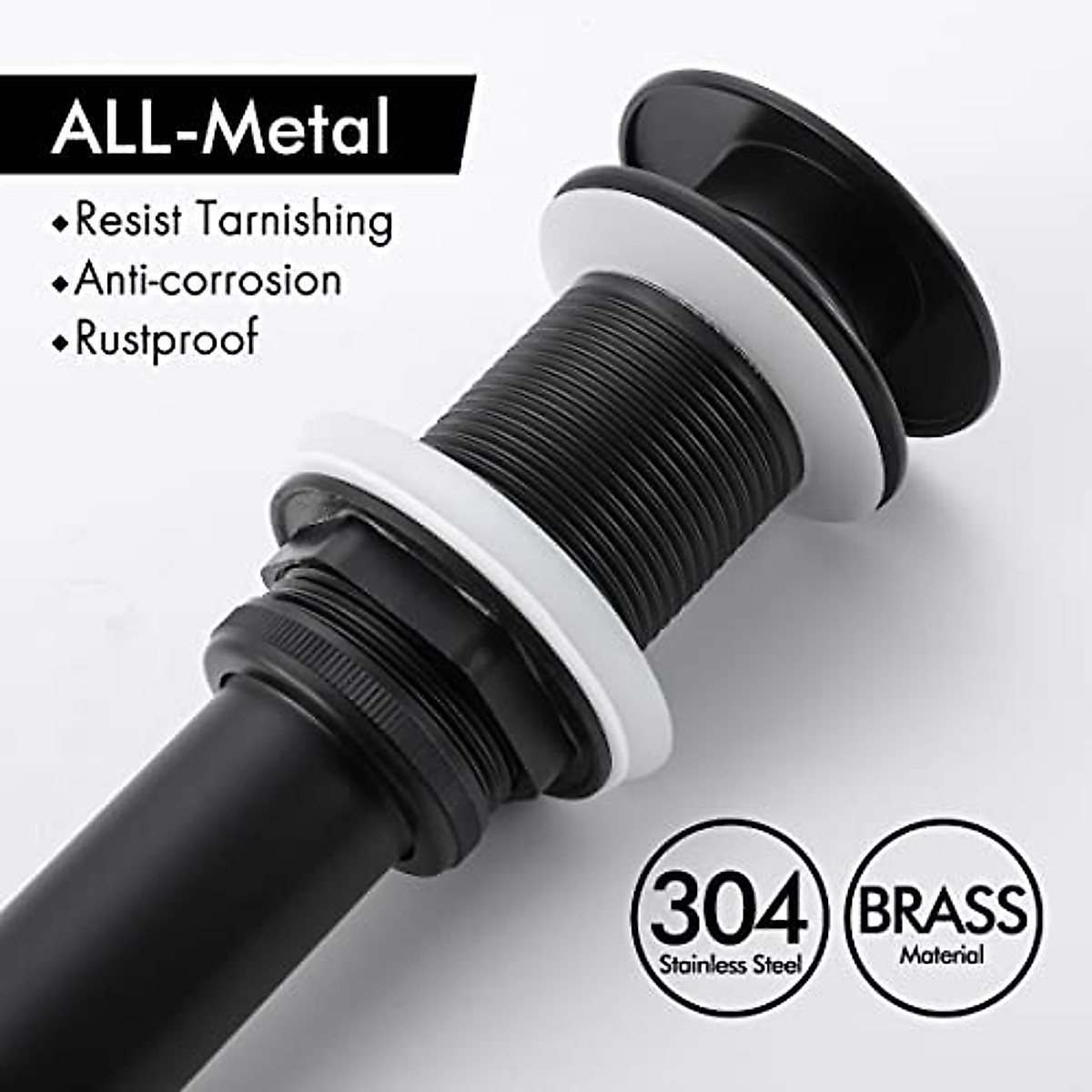 KES Bathroom Sink Drain Without Overflow Sink Drain Stopper Matt Black Pop Up Drain, All Metal Rustproof Brass and 304 Stainless Steel, S2008D-BK