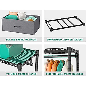 REIBII Clothes Rack,Clothes Racks for Hanging Clothes Rack Heavy Duty Clothing Rack Load 620LBS Clothing Racks for Hanging Clothes Adjustable Portable Garment Rack Free Standing Wardrobe Closet