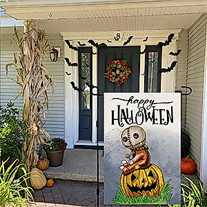 Halloween Trick Or Treat Garden Flag Burlap Double Sided 12×18 Inch Scary Doll Pumpkin Yard Porch Outdoor Decor DF117