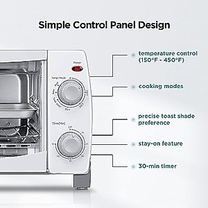 Dominion 4 Slice Small Toaster Oven Countertop, Retro Compact Design, Multi-Function with 30-Minute Timer, Bake, Broil, Toast, 1000 Watts, 2-Rack Capacity, White