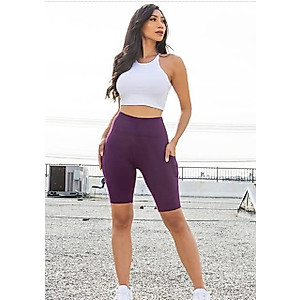 Jlyne jade high waist yoga shorts for women's tummy control fitness workout running shorts with pockets (PURPLE, SMALL)